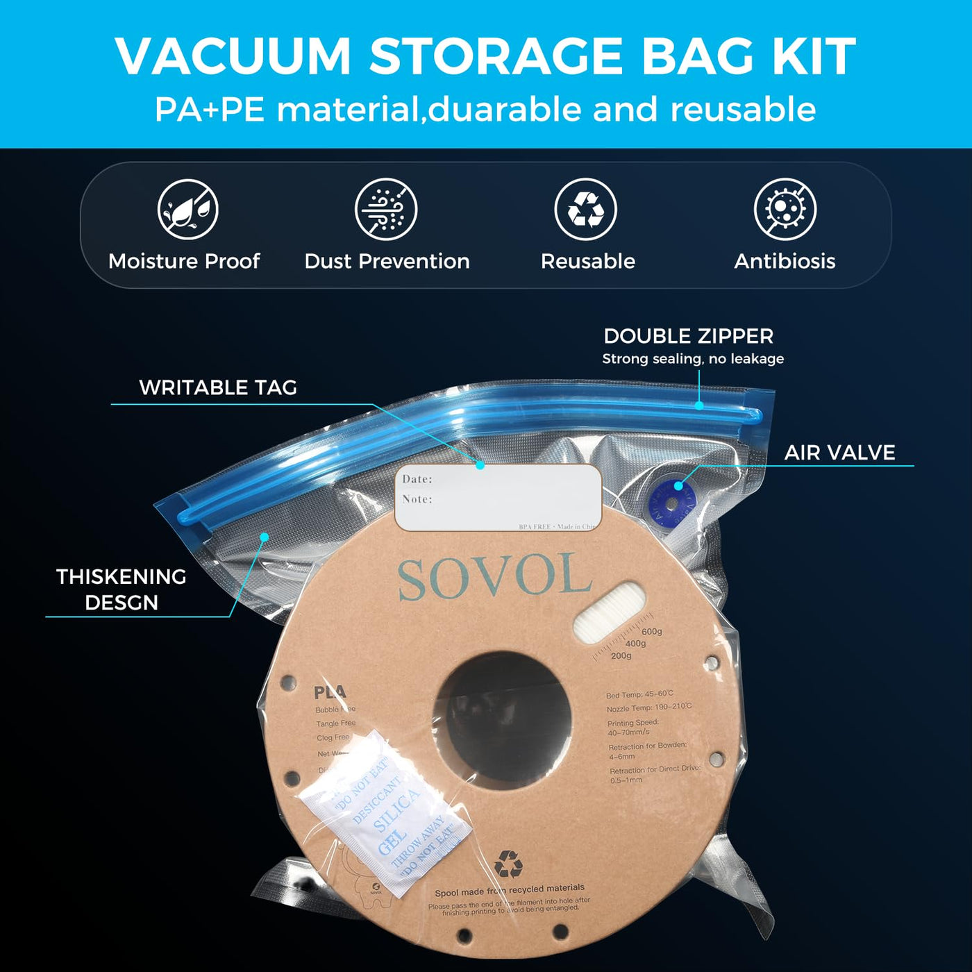 Sovol Filament Storage Bags Kit | Automatic Vacuum Sealed Bags for 3D ...