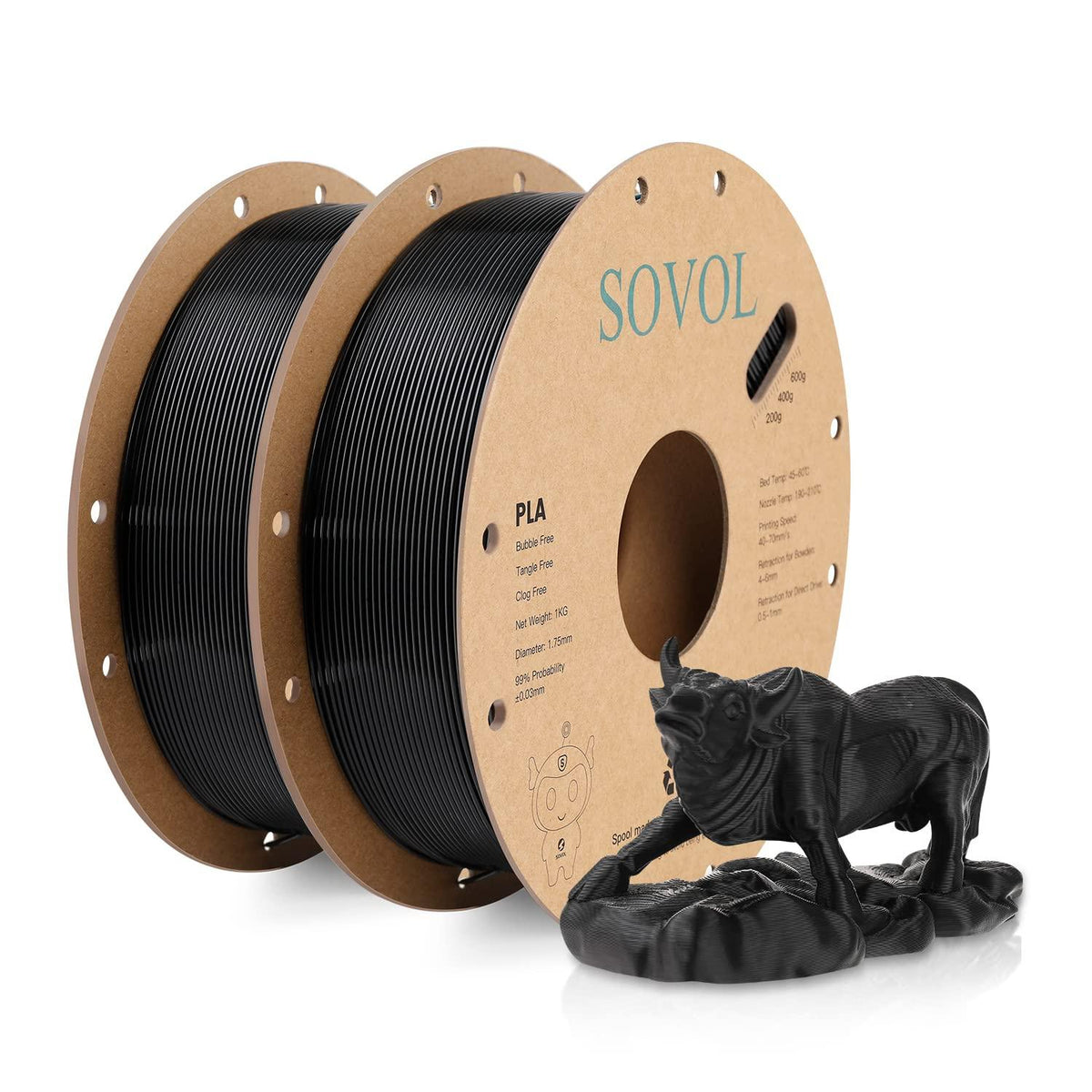 Sovol 3D Printer PLA Filament 1.75mm 2 Rolls 2kg