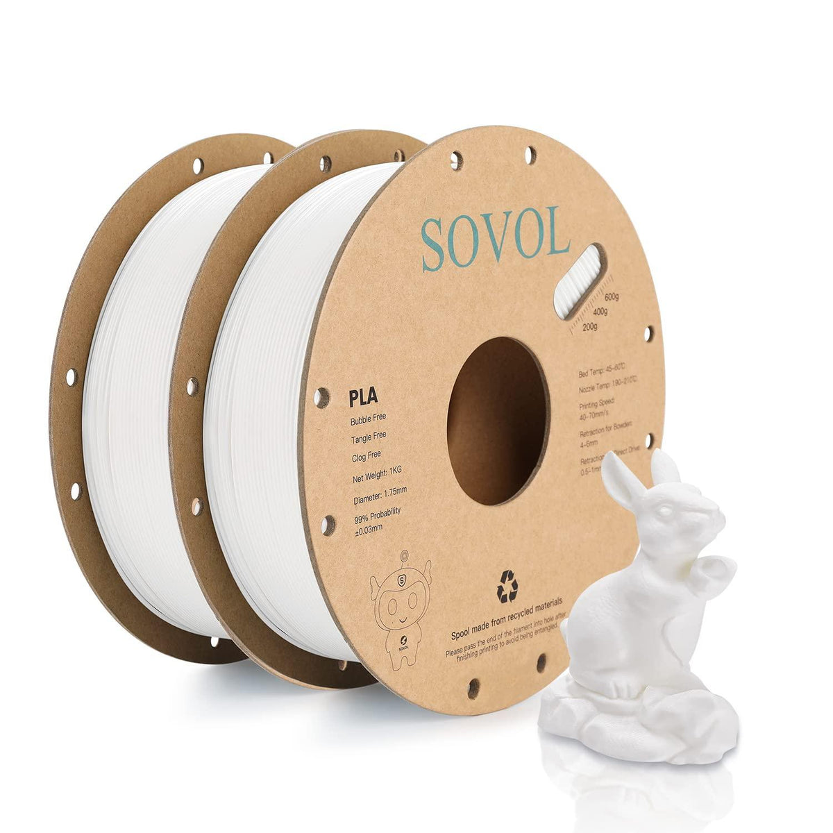Sovol 3D Printer PLA Filament 1.75mm 2 Rolls 2kg