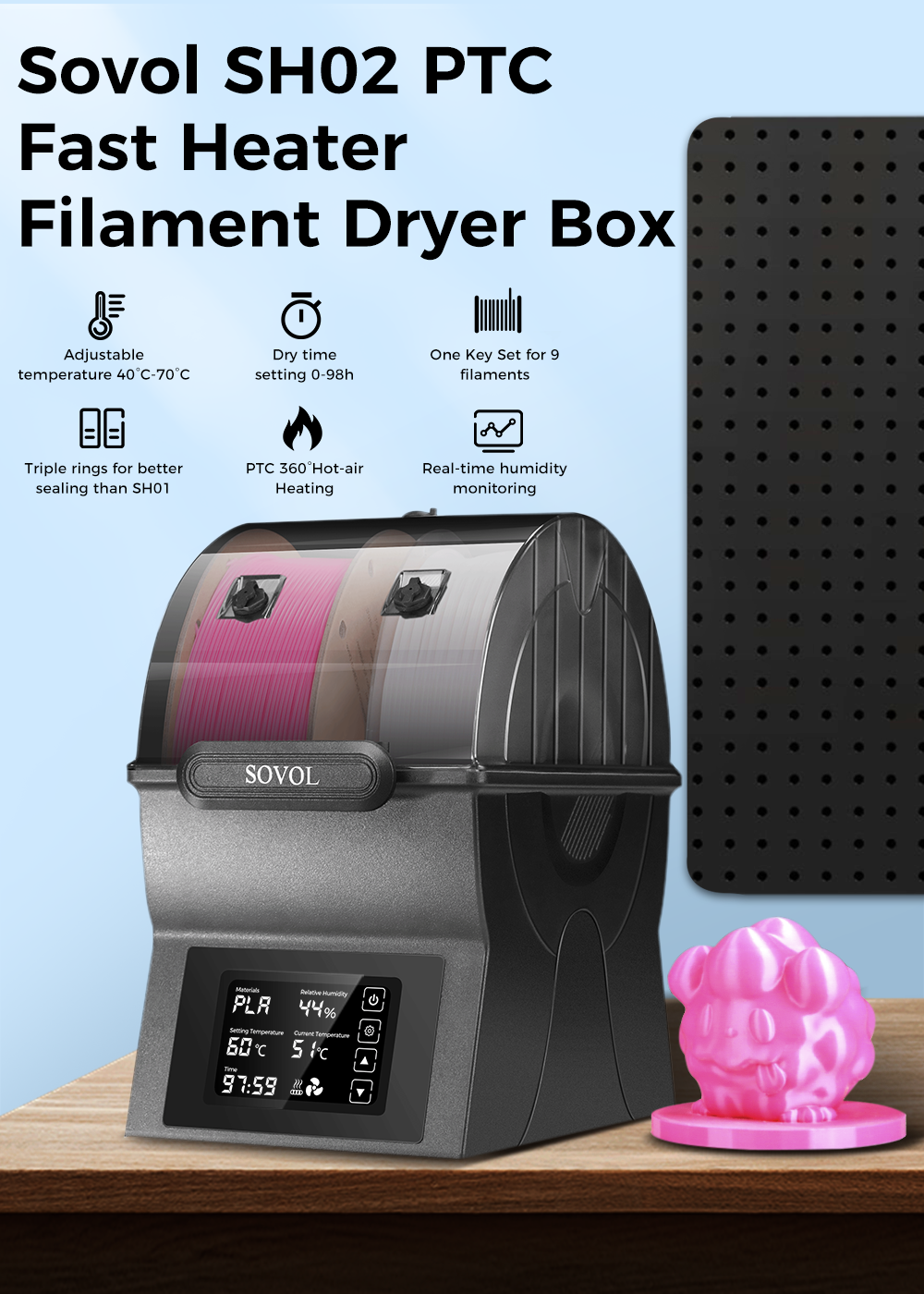 Sovol SH02 Filament Dryer Box Smart Temperature Control Dryer – SOVOL